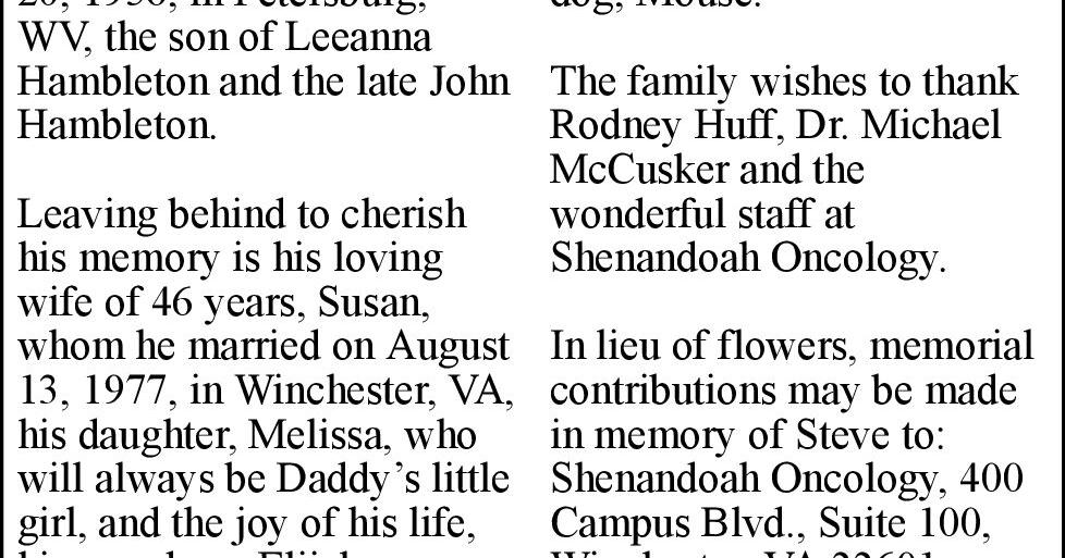 Steve Allen Hambleton | Obituaries | winchesterstar.com