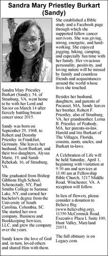 Sandra Mary Priestley Burkart (Sandy) | Obituaries | winchesterstar.com