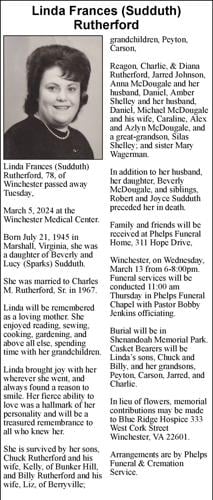Linda Frances (Sudduth) Rutherford | Obituaries | winchesterstar.com