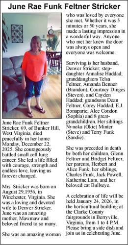 June Rae Funk Feltner Stricker | Obituaries | winchesterstar.com
