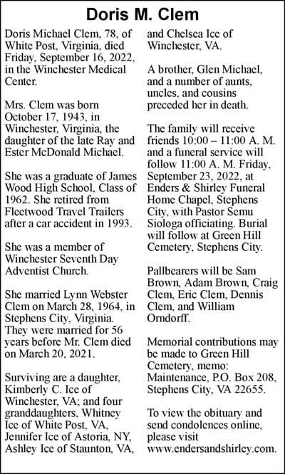 Doris M. Clem | Obituaries | winchesterstar.com