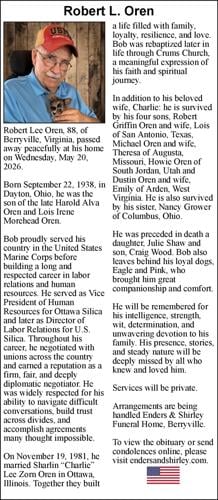Robert L. Oren | Obituaries | winchesterstar.com