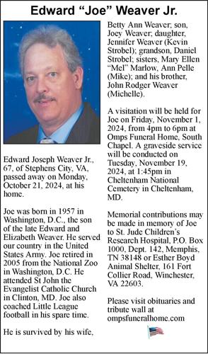 Edward “Joe” Weaver Jr. | Obituaries | winchesterstar.com