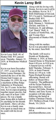 Kevin Leroy Brill | Obituaries | winchesterstar.com