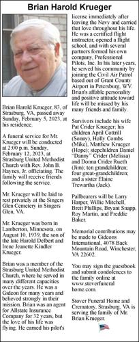 Brian Harold Krueger | Obituaries | winchesterstar.com