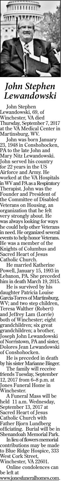 John Stephen Lewandowski | Obituaries | winchesterstar.com