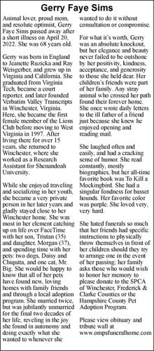 Gerry Faye Sims | Obituaries | winchesterstar.com