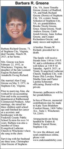Barbara R. Greene | Obituaries | winchesterstar.com