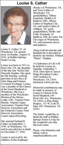 Louise S. Cather | Obituaries | winchesterstar.com