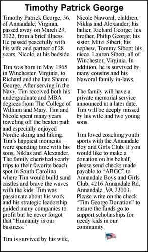 Timothy Patrick George | Obituaries | winchesterstar.com