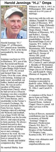 Harold Jennings “H.J.” Omps | Obituaries | winchesterstar.com