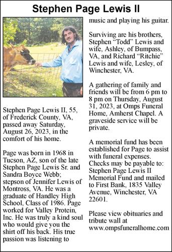 Stephen Page Lewis II | Obituaries | winchesterstar.com