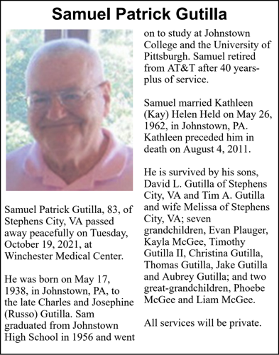 Samuel Patrick Gutilla | Obituaries | winchesterstar.com