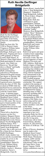 Ruth Neville Derflinger Bridgeforth | Obituaries | winchesterstar.com