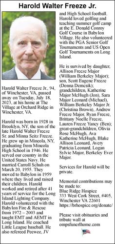 Harold Walter Freeze Jr. | Obituaries | winchesterstar.com