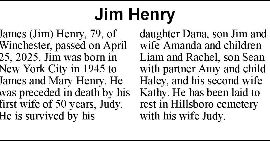Jim Henry | Obituaries | winchesterstar.com