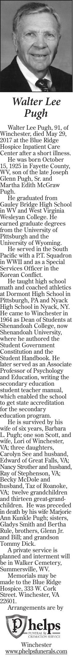 Walter Lee Pugh | Obituaries | winchesterstar.com