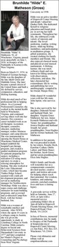 Brunhilde "Hilde" E. Matheson (Gross) | Obituaries | winchesterstar.com