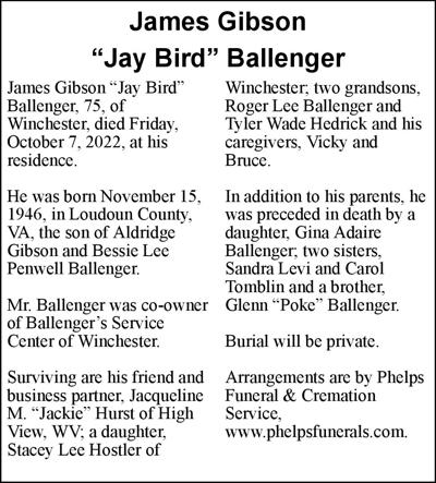 James Gibson “Jay Bird” Ballenger | Obituaries | winchesterstar.com