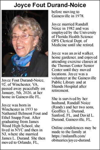 Joyce Fout Durand-Noice | Obituaries | winchesterstar.com