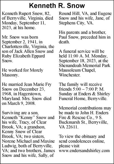 Kenneth R. Snow | Obituaries | winchesterstar.com