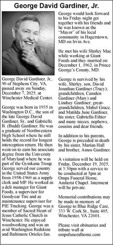 George David Gardiner, Jr. | Obituaries | winchesterstar.com