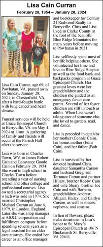 Lisa Cain Curran February 20, 1954 – January 28, 2024 | Obituaries ...