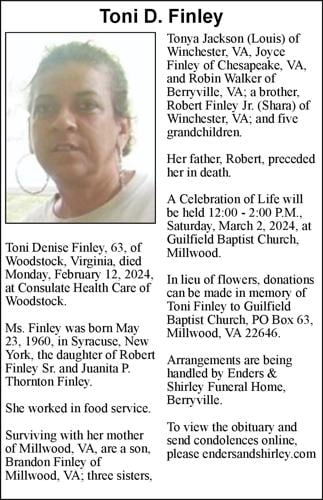 Toni D. Finley | Obituaries | winchesterstar.com