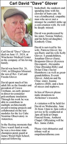 Carl David "Dave" Glover | Obituaries | winchesterstar.com