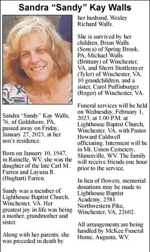 Sandra “Sandy” Kay Walls | Obituaries | winchesterstar.com