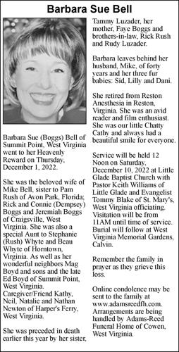 Barbara Sue Bell | Obituaries | winchesterstar.com