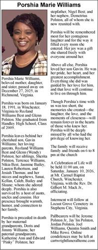 Porshia Marie Williams | Obituaries | winchesterstar.com