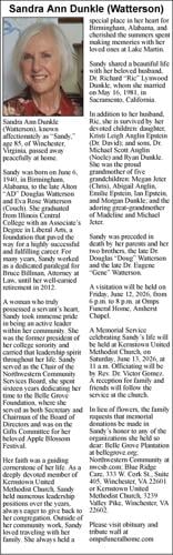 Sandra Ann Dunkle (Watterson) | Obituaries | winchesterstar.com