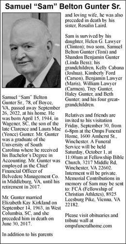 Samuel “Sam” Belton Gunter Sr. | Obituaries | winchesterstar.com