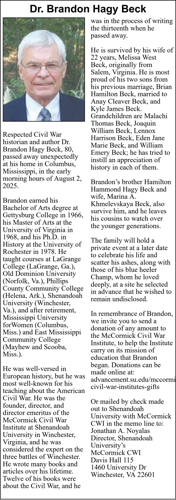 Dr. Brandon Hagy Beck | Obituaries | winchesterstar.com