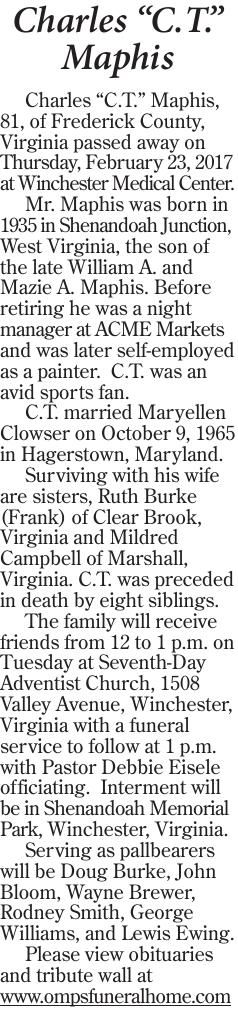 Charles “C.T.” Maphis | Obituaries | winchesterstar.com