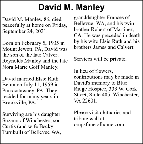 David M. Manley | Obituaries | winchesterstar.com