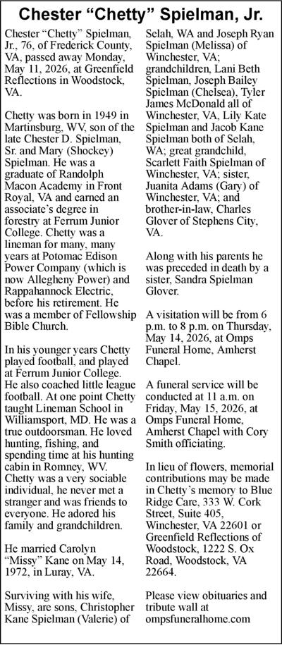 Chester “Chetty” Spielman, Jr. | Obituaries | winchesterstar.com