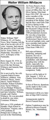 Walter William Whitacre | Obituaries | winchesterstar.com