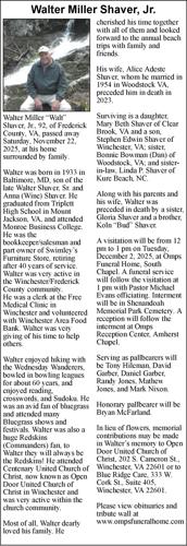 Walter Miller Shaver, Jr. | Obituaries | winchesterstar.com