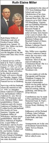 Ruth Elaine Miller | Obituaries | winchesterstar.com