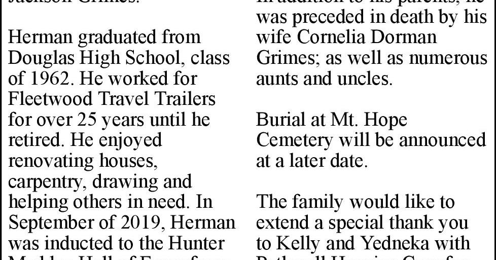 Herman “Pete” Sylvester Grimes | Obituaries | winchesterstar.com