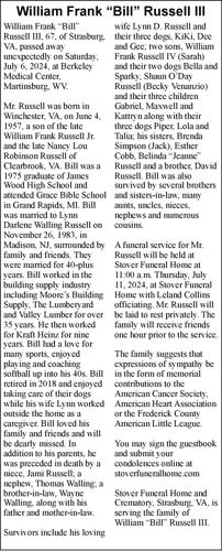 William Frank “Bill” Russell III | Obituaries | winchesterstar.com