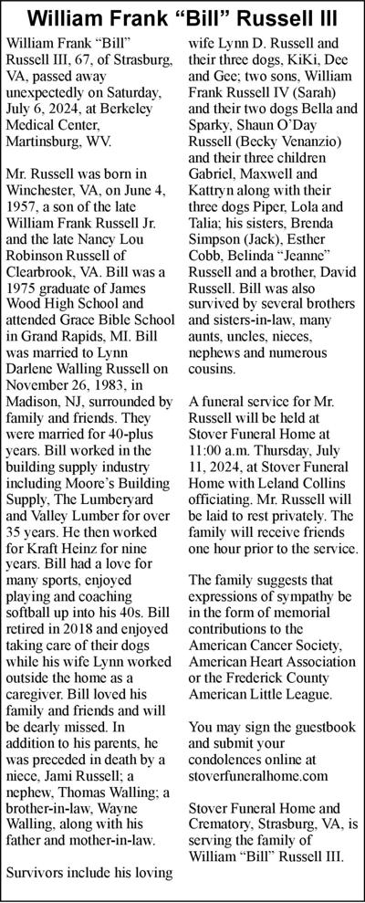 William Frank “Bill” Russell III | Obituaries | winchesterstar.com