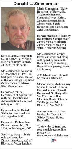 Donald L. Zimmerman | Obituaries | winchesterstar.com
