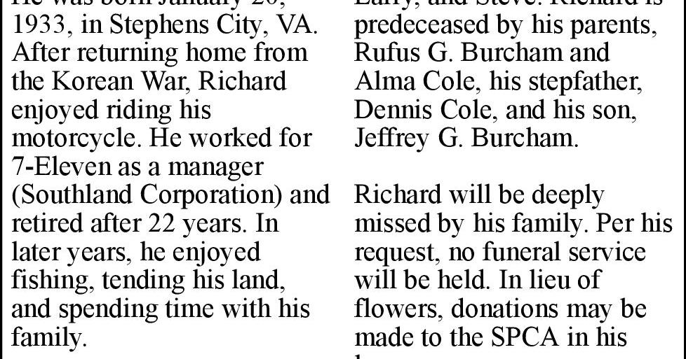 Richard Glenn (R.G.) Burcham | Obituaries | winchesterstar.com