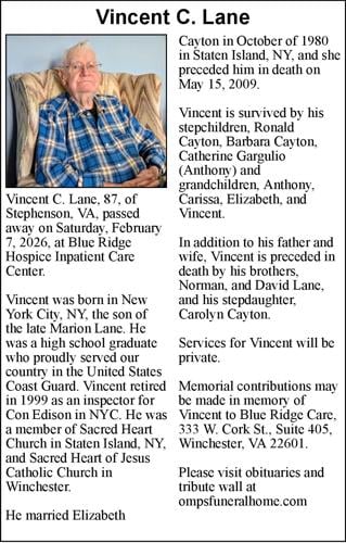 Vincent C. Lane | Obituaries | winchesterstar.com