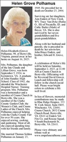 Helen Grove Polhamus | Obituaries | winchesterstar.com