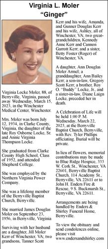 Virginia L. Moler “Ginger” | Obituaries | winchesterstar.com