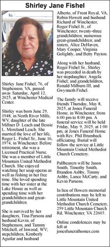 Shirley Jane Fishel | Obituaries | winchesterstar.com